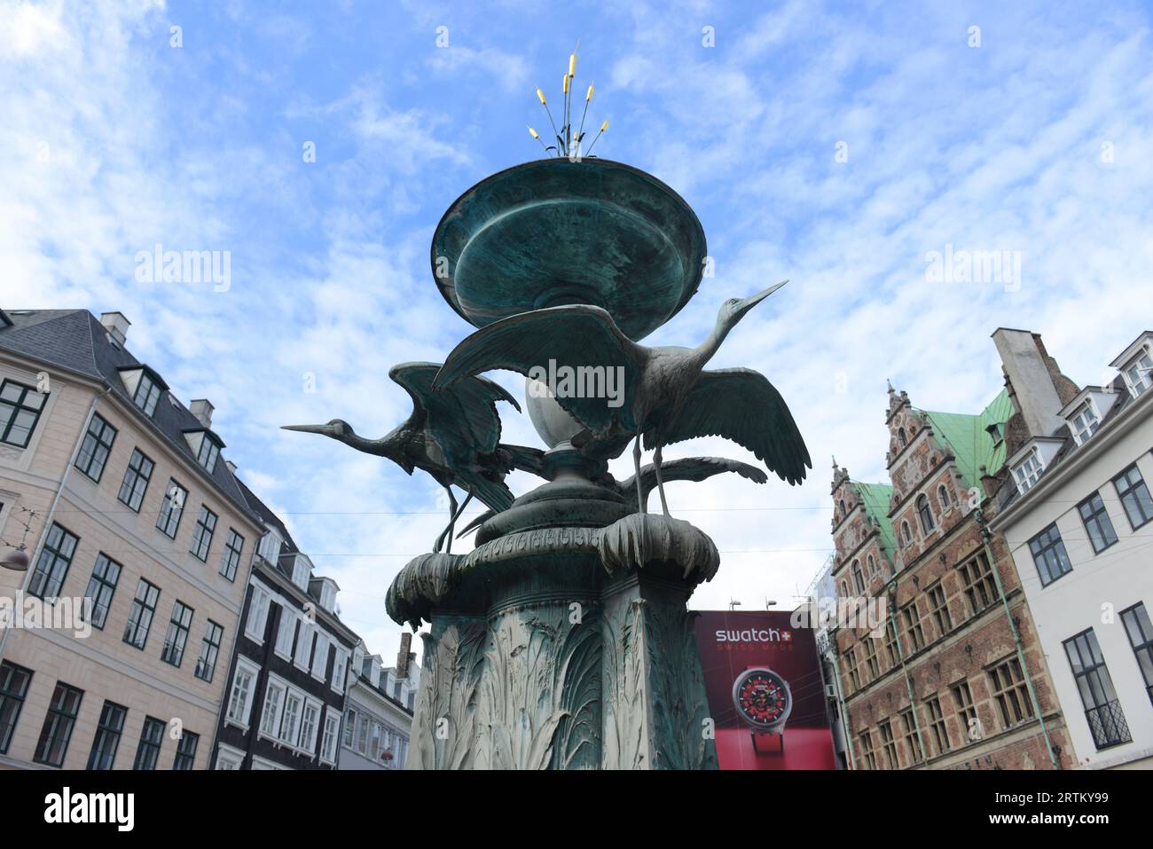 The Stork fountain is decorated with birds & frogs on Amagertorv ...