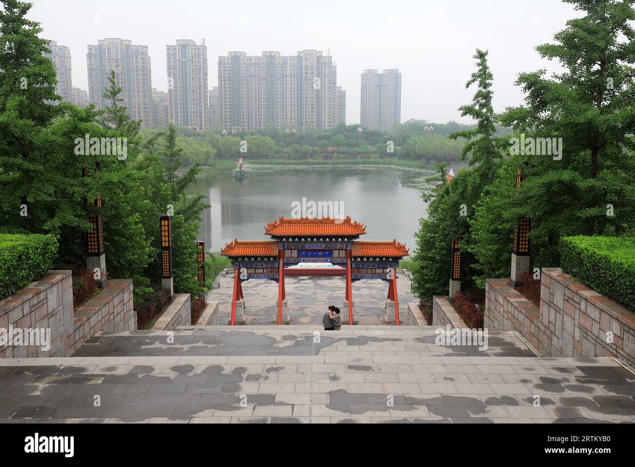 The architectural landscape of Chinese memorial archway is in a park in ...