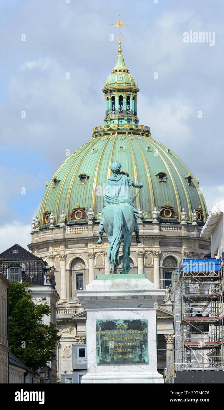 A back view of the equestrian statue of King Frederik V and the ...
