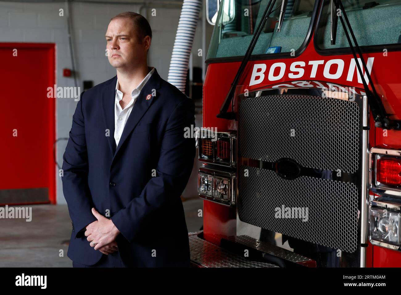 Firefighter Daniel Ranahan poses inside the Engine 28 fire station ...