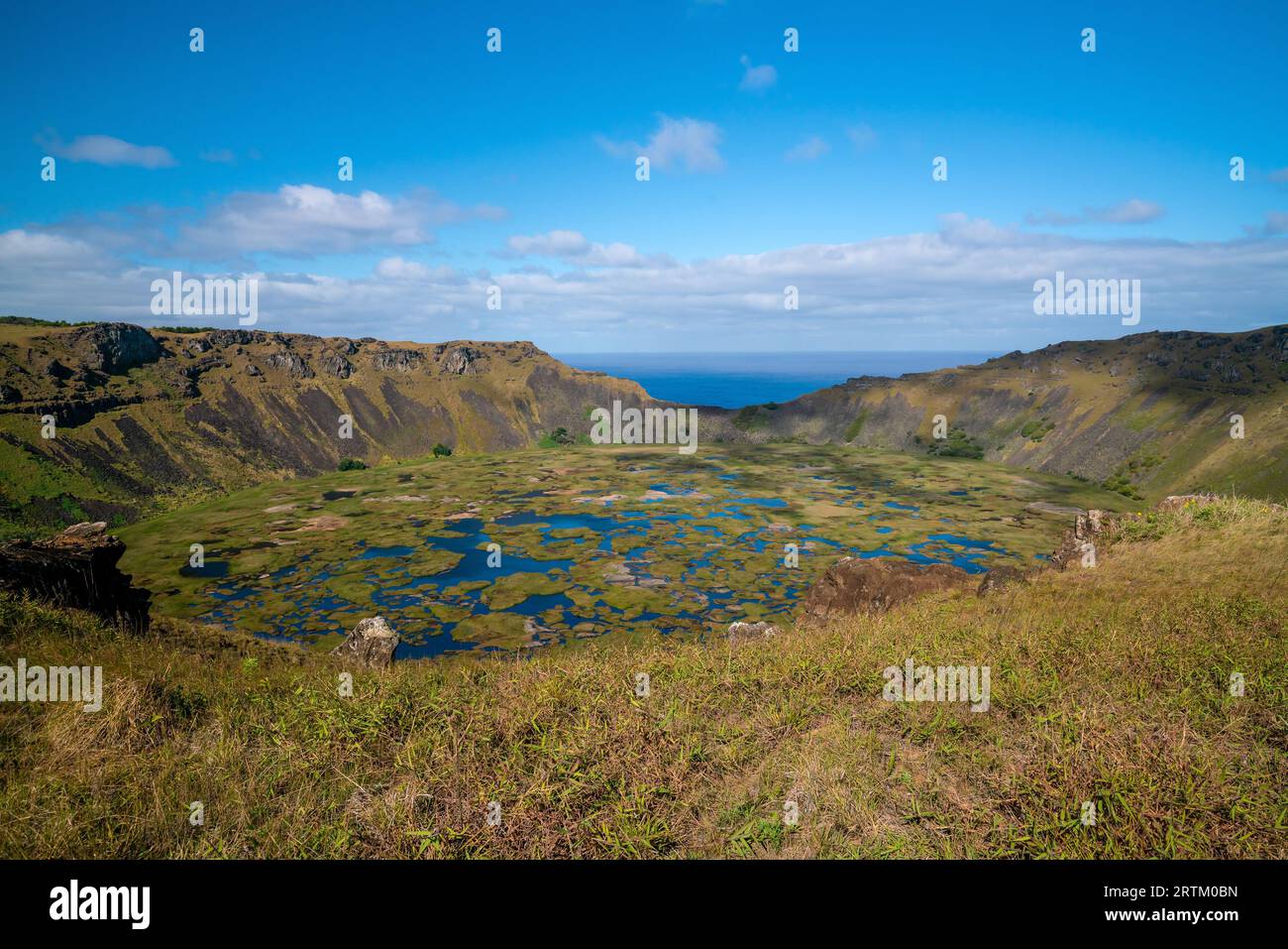 Aerial view of Orongo archaeological site, Easter Island of Chile Stock ...