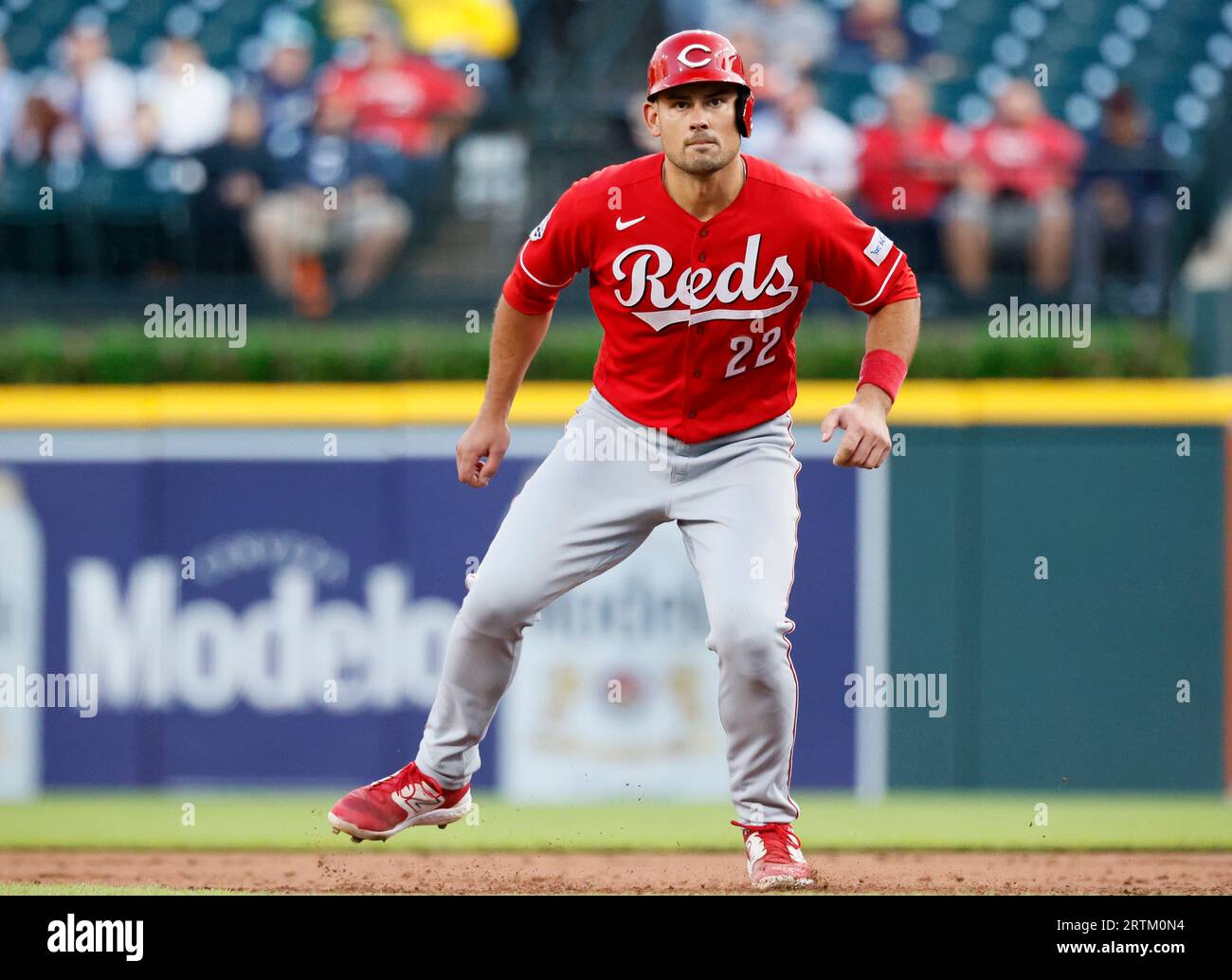 Cincinnati Reds' Luke Maile (22) leads off first base against the ...