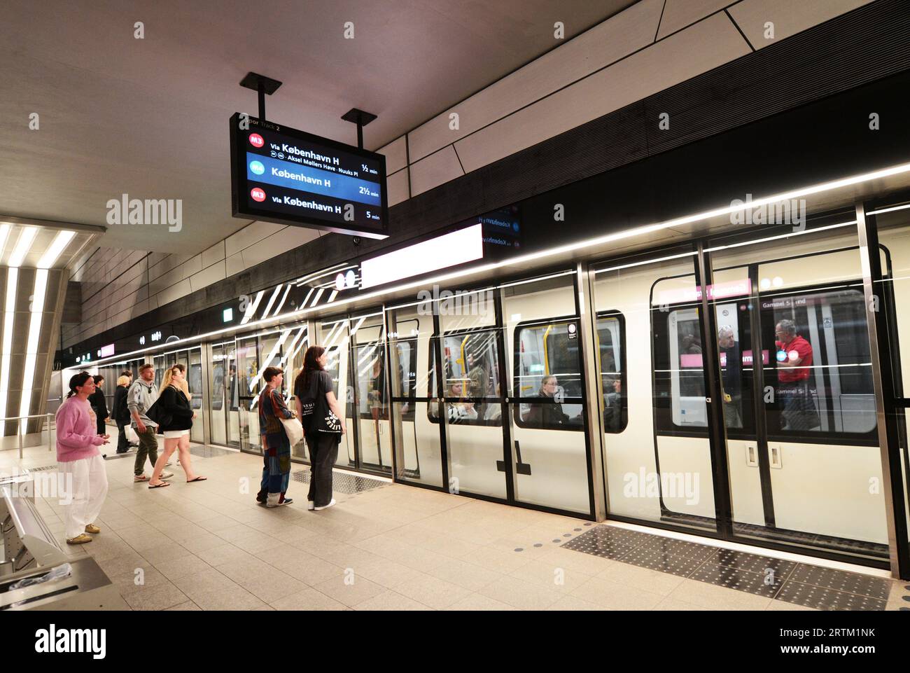 Traveling on the modern Metro system in Copenhagen, Denmark Stock Photo ...