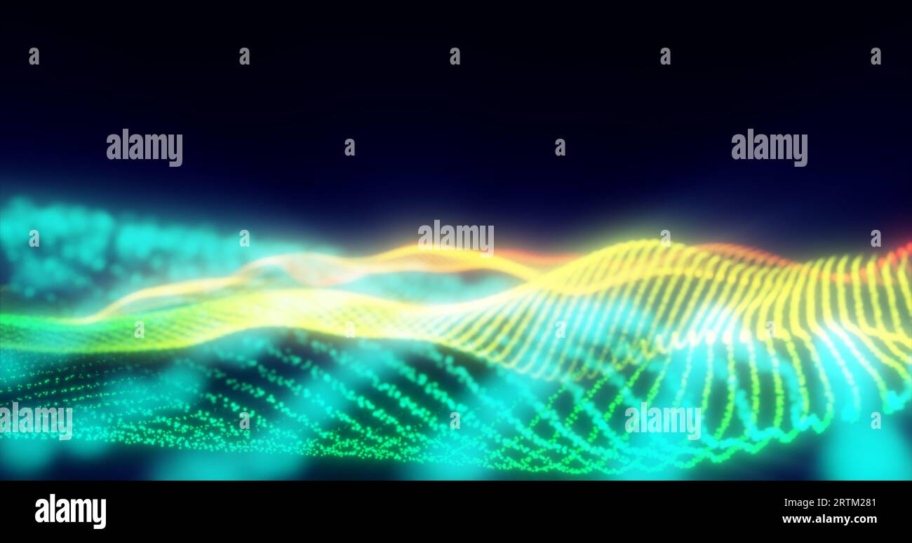 Abstract rainbow energy magic waves from glowing particles and lines ...