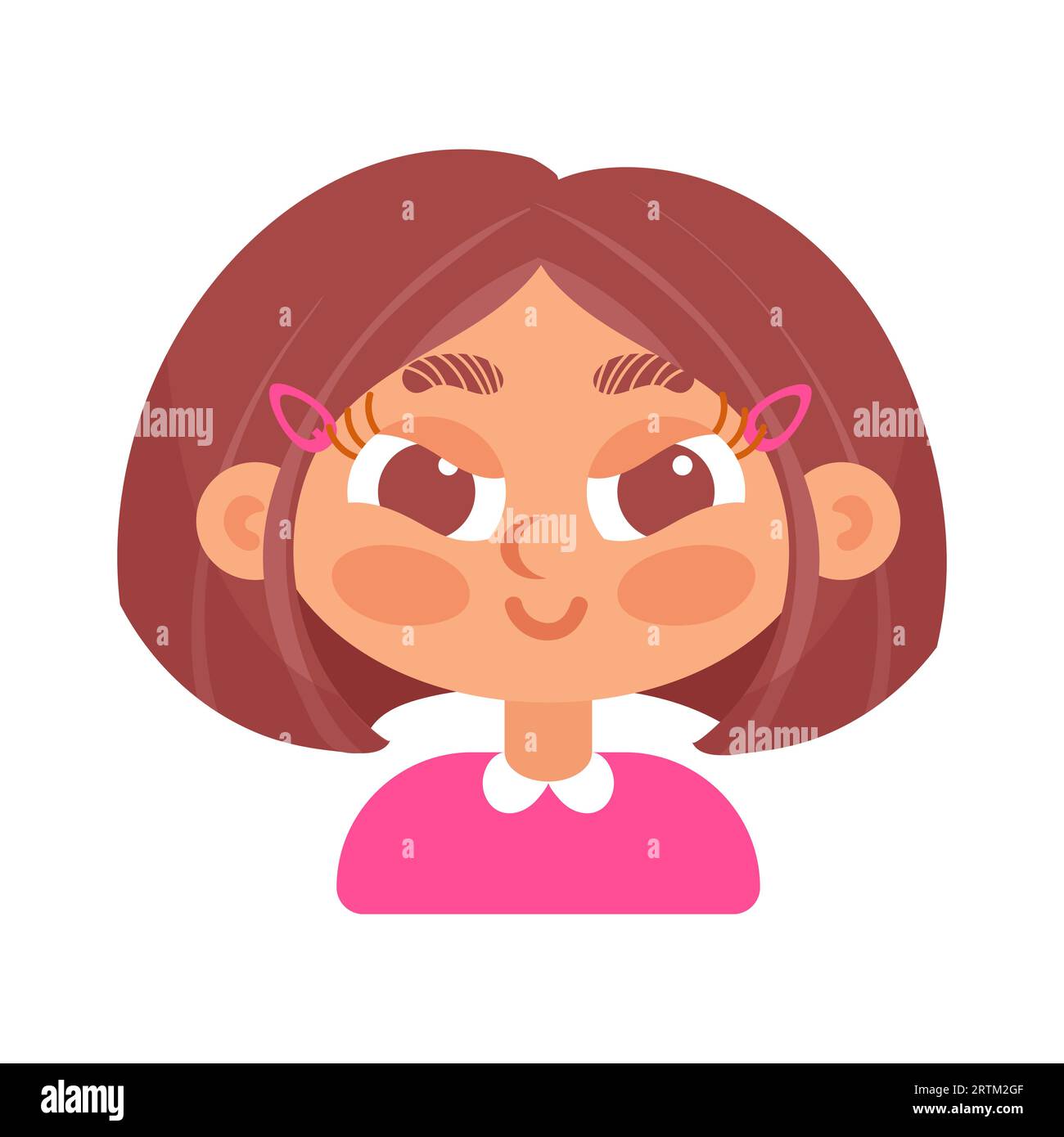 Cunning brunette girl with a square smile. In cartoon style. Human ...