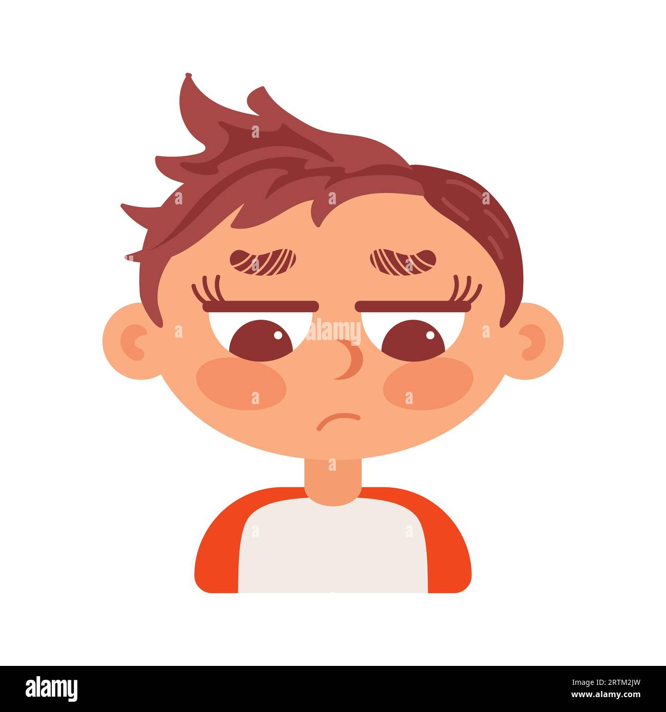 Cute brunette boy sad. In cartoon style. Human emotions, Psychological ...