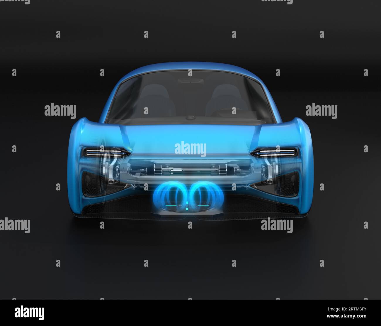 Futuristic Electric Car charging in wireless charging station. Generic ...