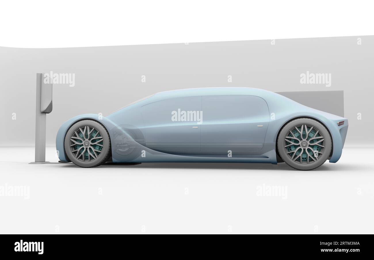 Clay rendering of Futuristic Electric Car charging in wireless charging ...