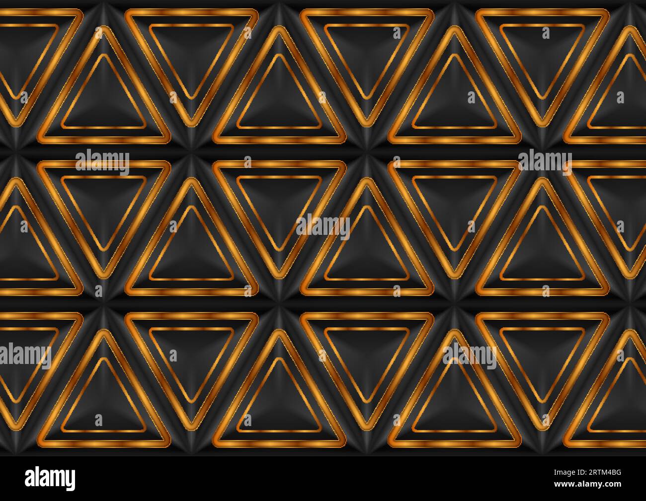 Black abstract tech graphic design with golden triangles. Geometric dark glossy background ...