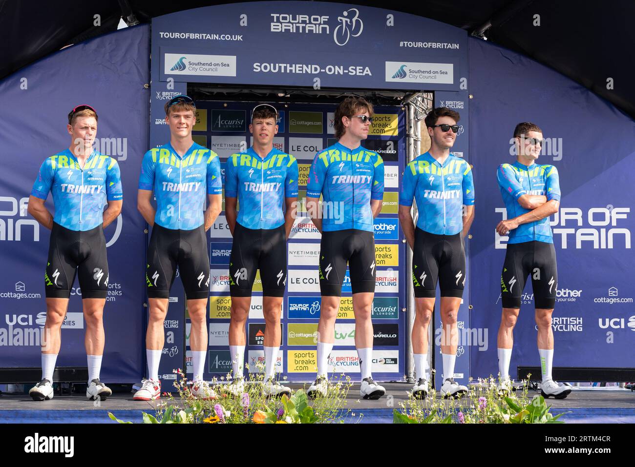 Riders of team Trinity Racing at the Tour of Britain cycle race Stage 6 ...
