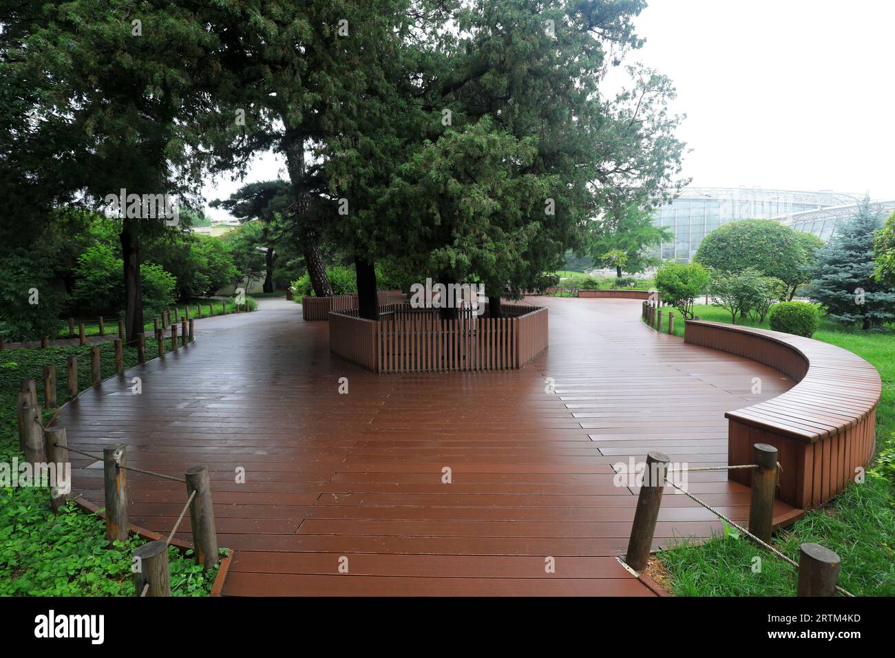 Wooden platform architectural landscape in the park, Beijing Stock ...