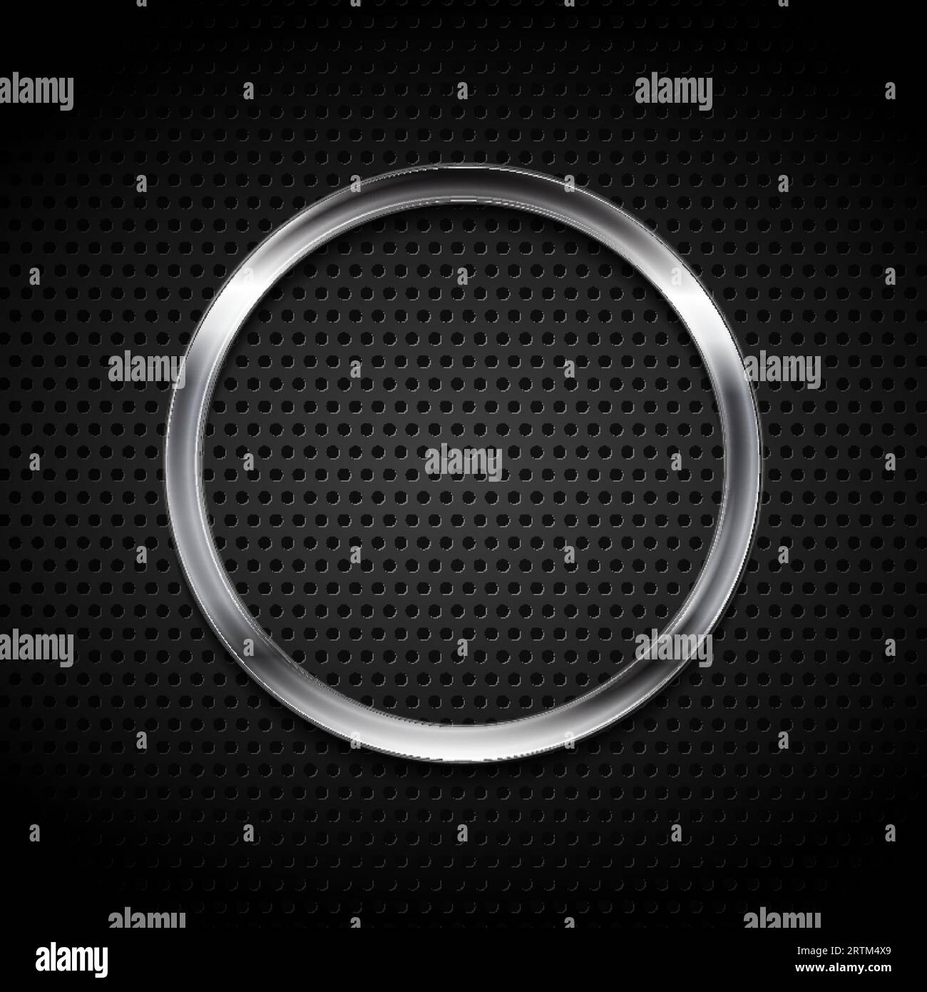 Silver metallic ring on black perforated background. Vector technology ...