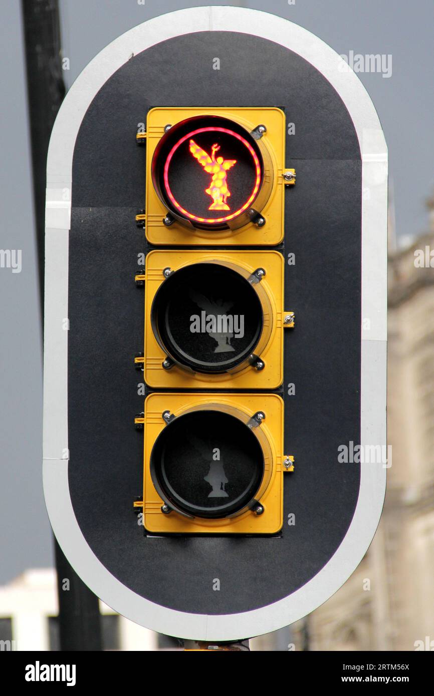 Traffic light of Mexico City CDMX with lights in the shape of national ...