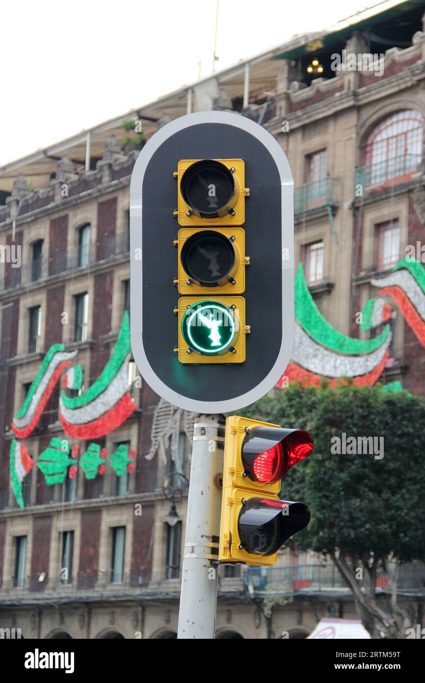 Traffic light of Mexico City CDMX with lights in the shape of national ...