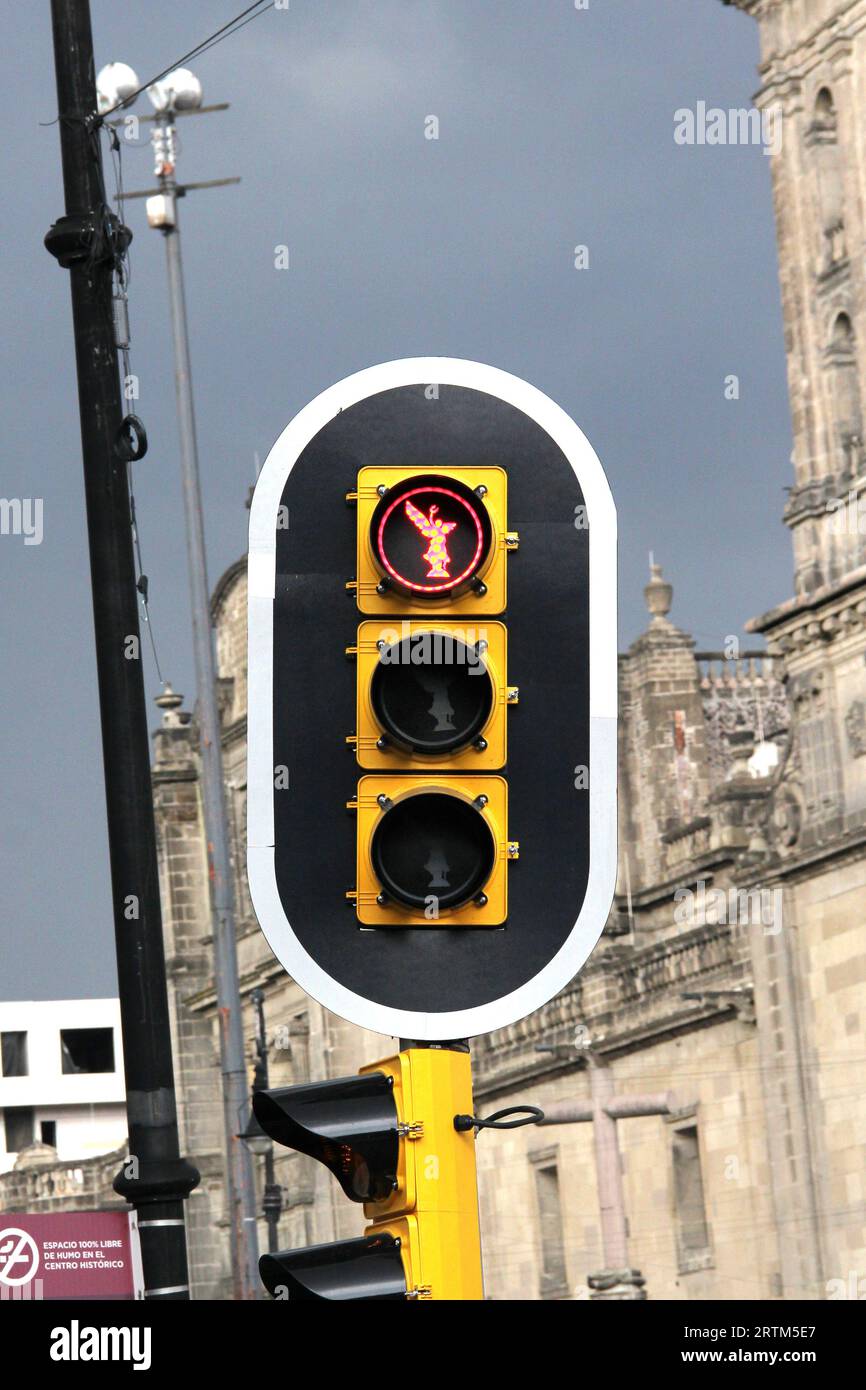 Traffic light of Mexico City CDMX with lights in the shape of national ...