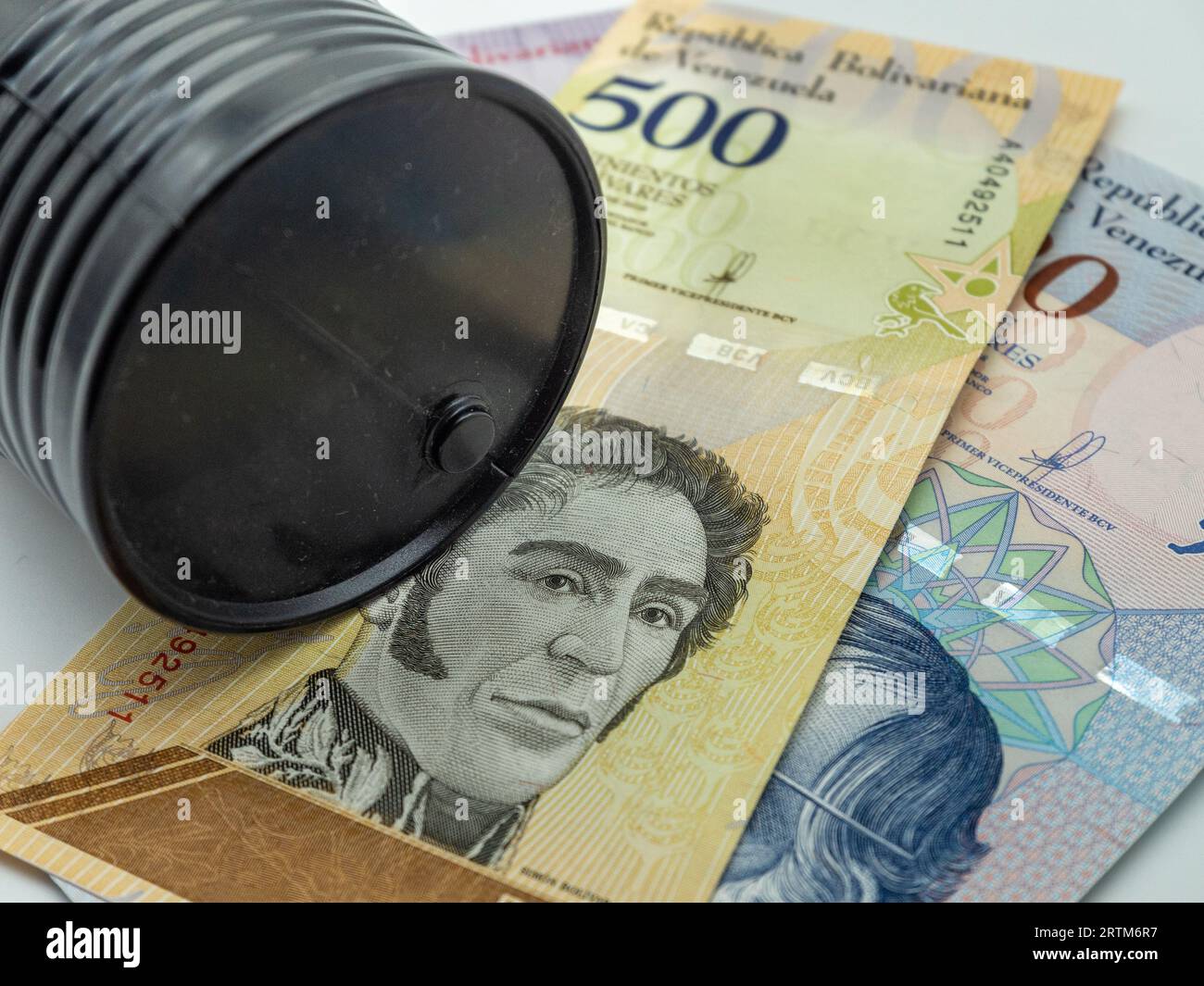 oil barrel and venezuelean currency close up concept photo Stock Photo ...