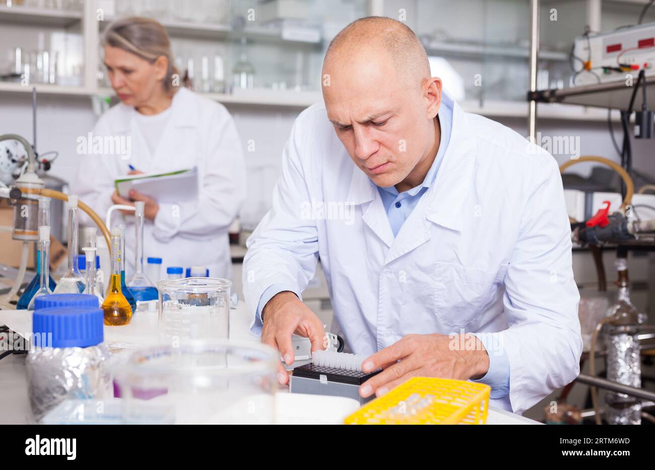 Biochemist analyzing chemical agents Stock Photo - Alamy