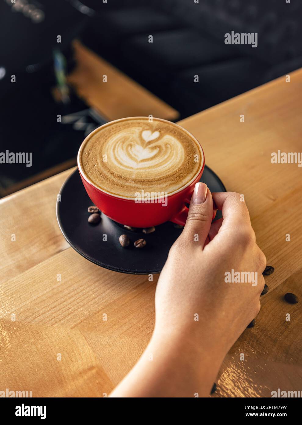 Woman drinking coffee cappuccino latte hi-res stock photography and ...