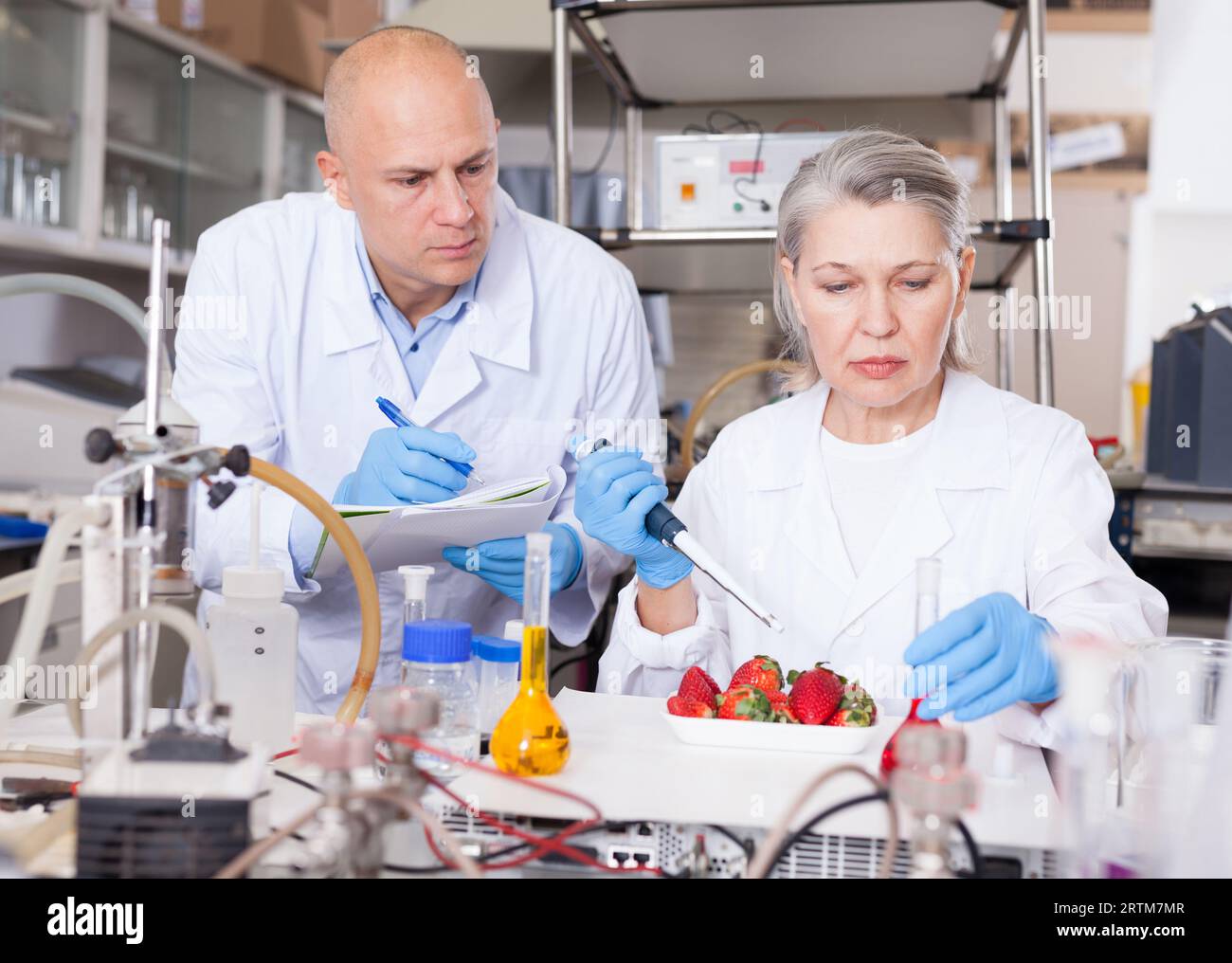 Scientists taking notes while performing experiments Stock Photo - Alamy