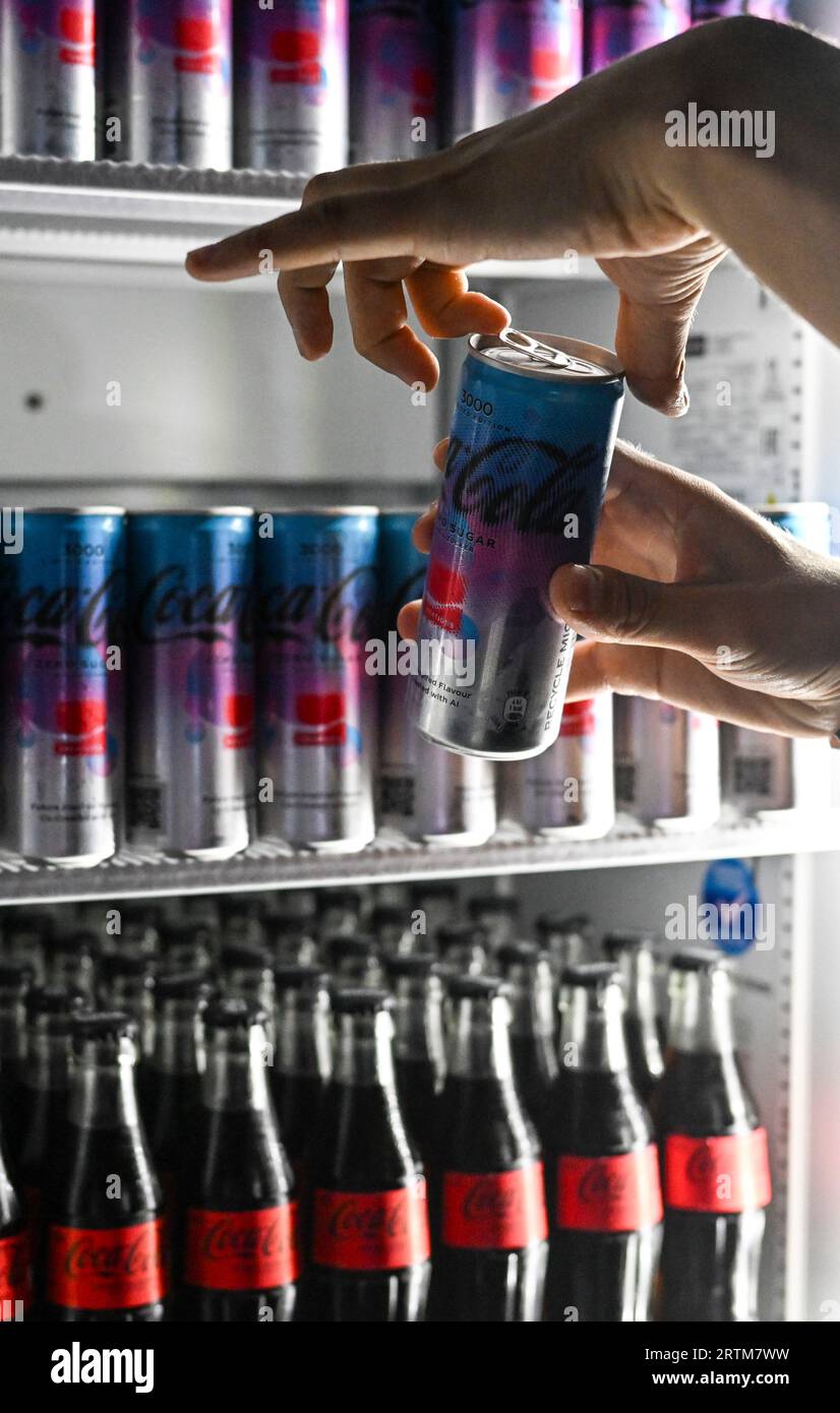 Berlin, Germany. 13th Sep, 2023. The new Coca-Cola variant "3000 Zero Sugar" is presented at a ...