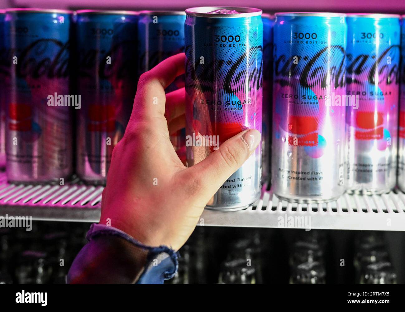 Berlin, Germany. 13th Sep, 2023. The new Coca-Cola variant "3000 Zero Sugar" is presented at a ...