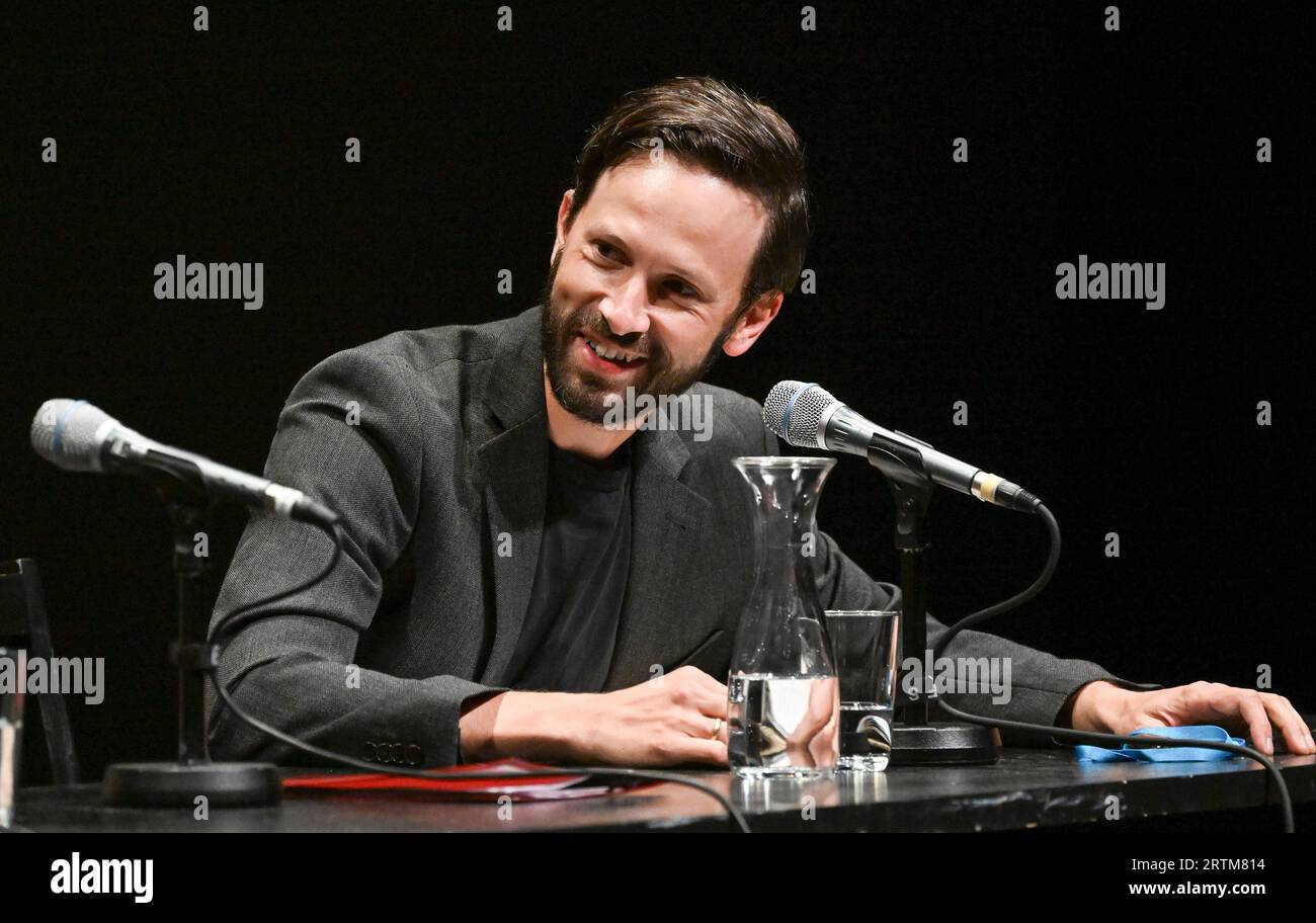Berlin, Germany. 13th Sep, 2023. Actor Franz Dinda reads on the stage ...