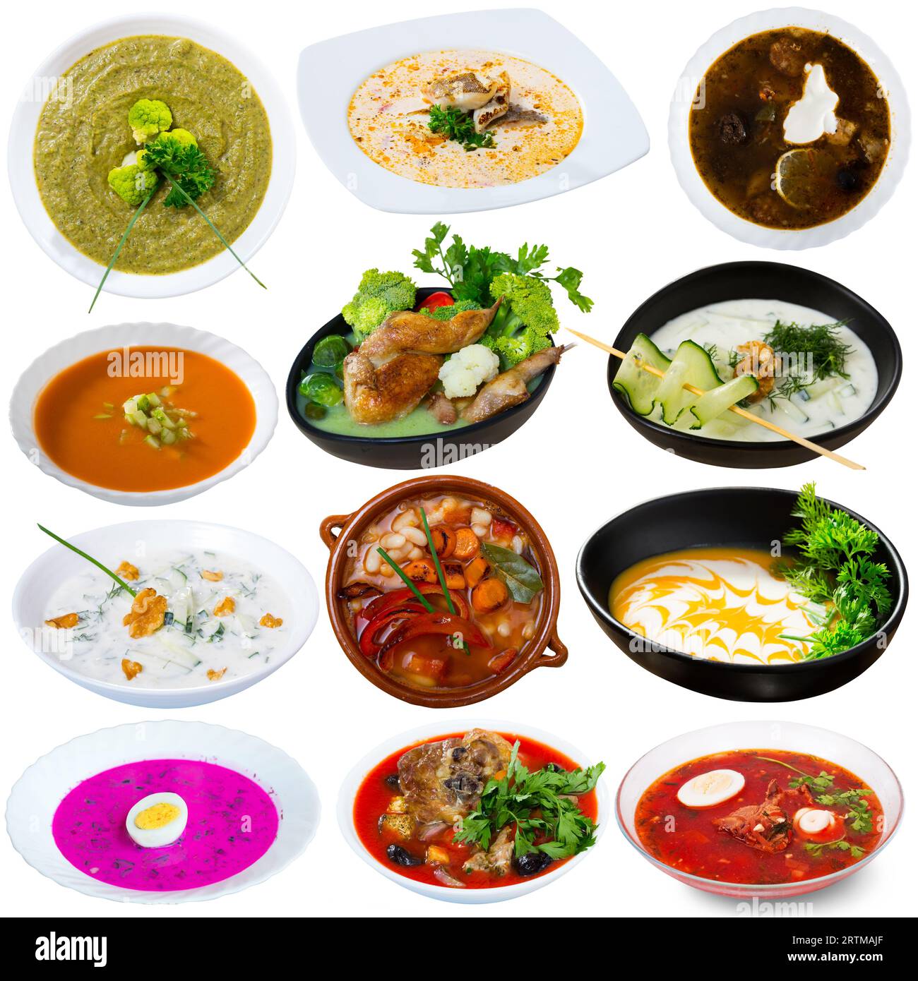 Collage of different soups isolated Stock Photo - Alamy