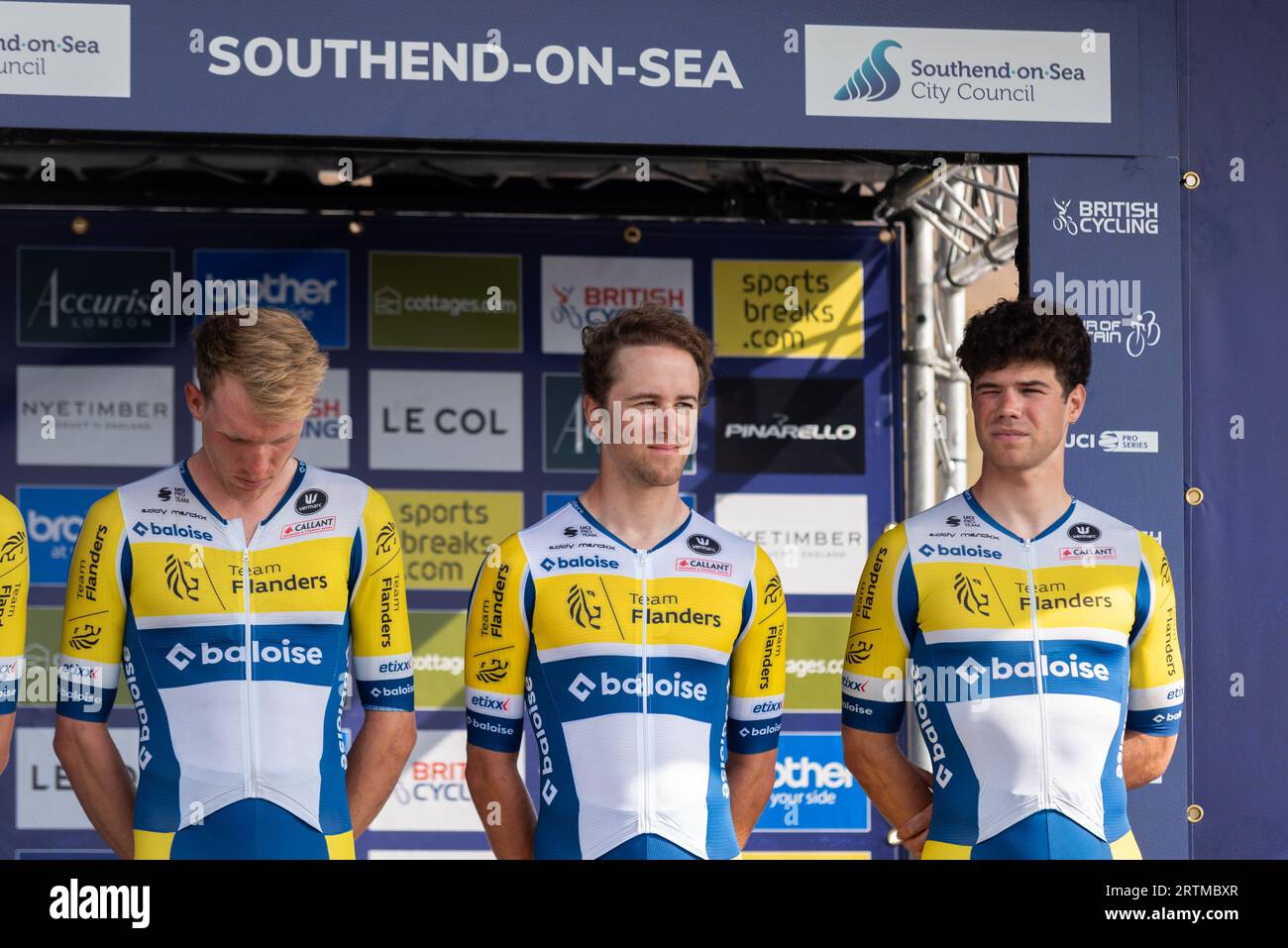 Riders of team Flanders Baloise at the Tour of Britain cycle race Stage ...