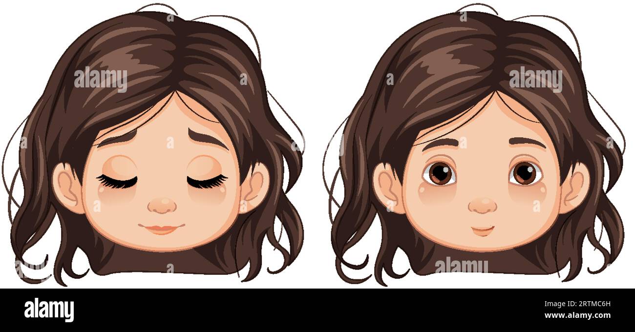 A vector cartoon illustration of a girl with both eyes open and closed ...