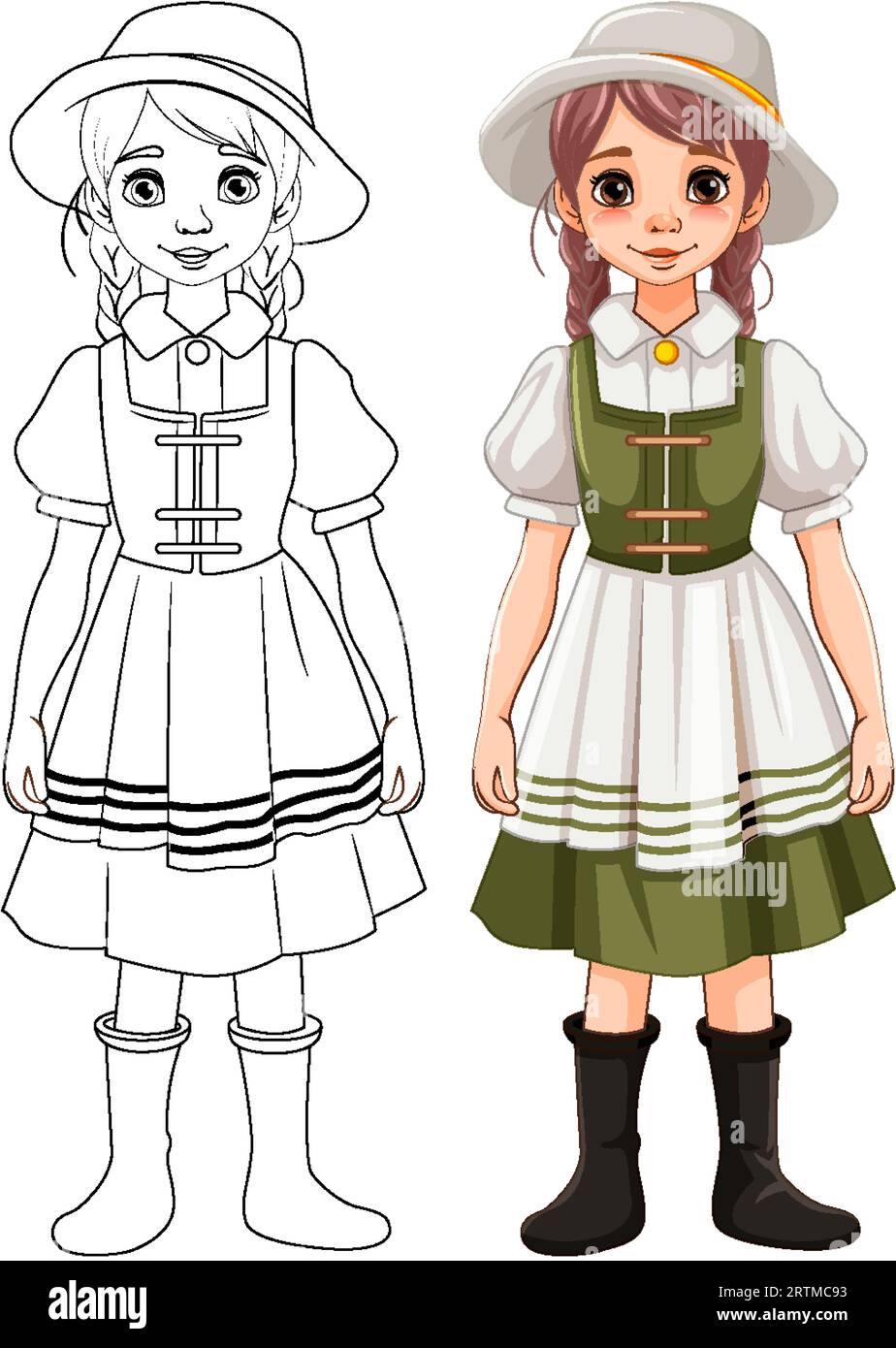 A vector cartoon illustration of a woman wearing a traditional German ...