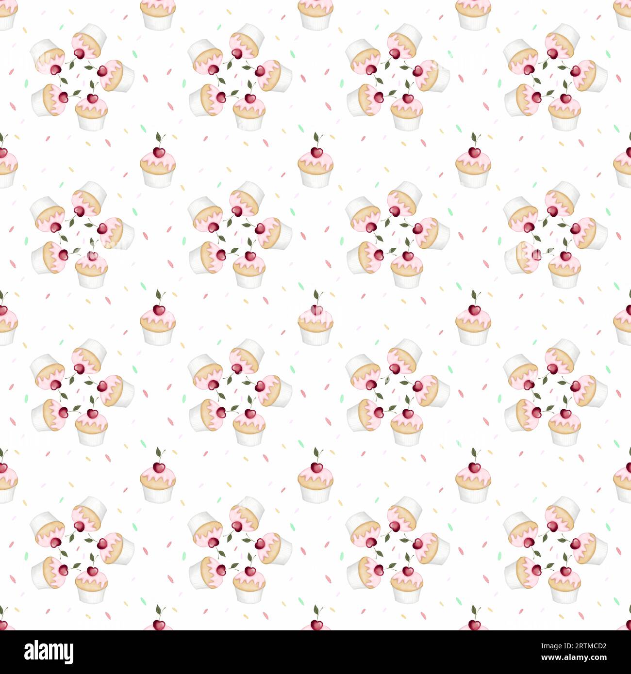 seamless pattern of hand drawn cupcakes. cute pattern with delicious ...