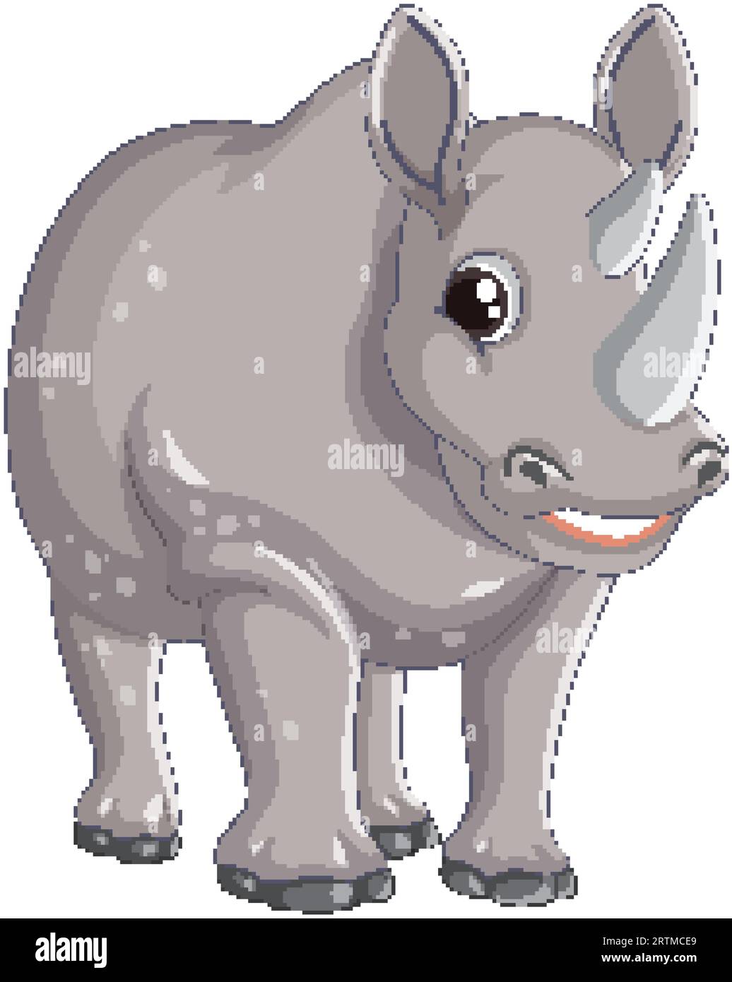 A vector cartoon illustration of a rhinoceros character standing on a ...