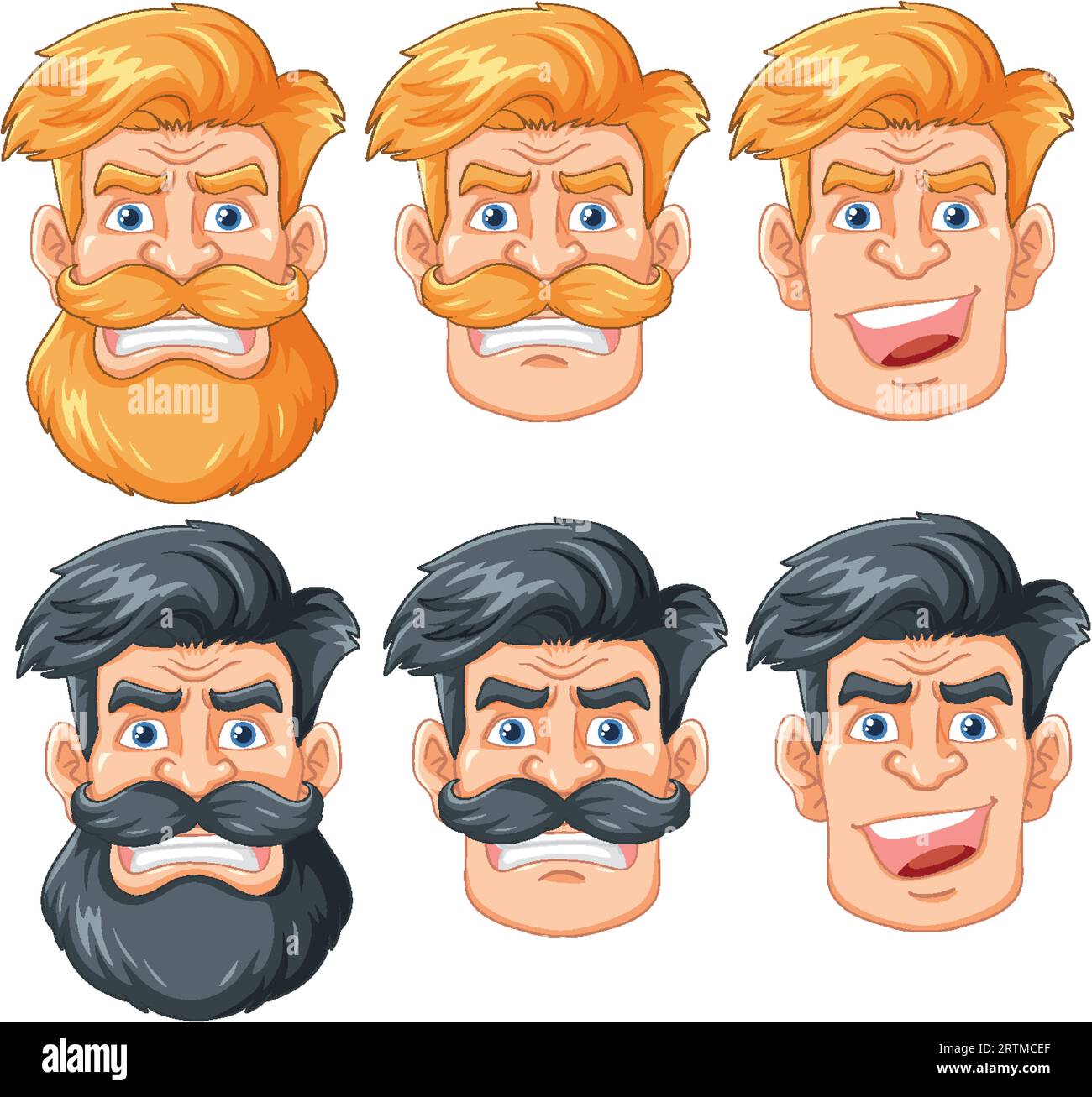 A vector cartoon illustration of a hipster man with a happy and angry ...