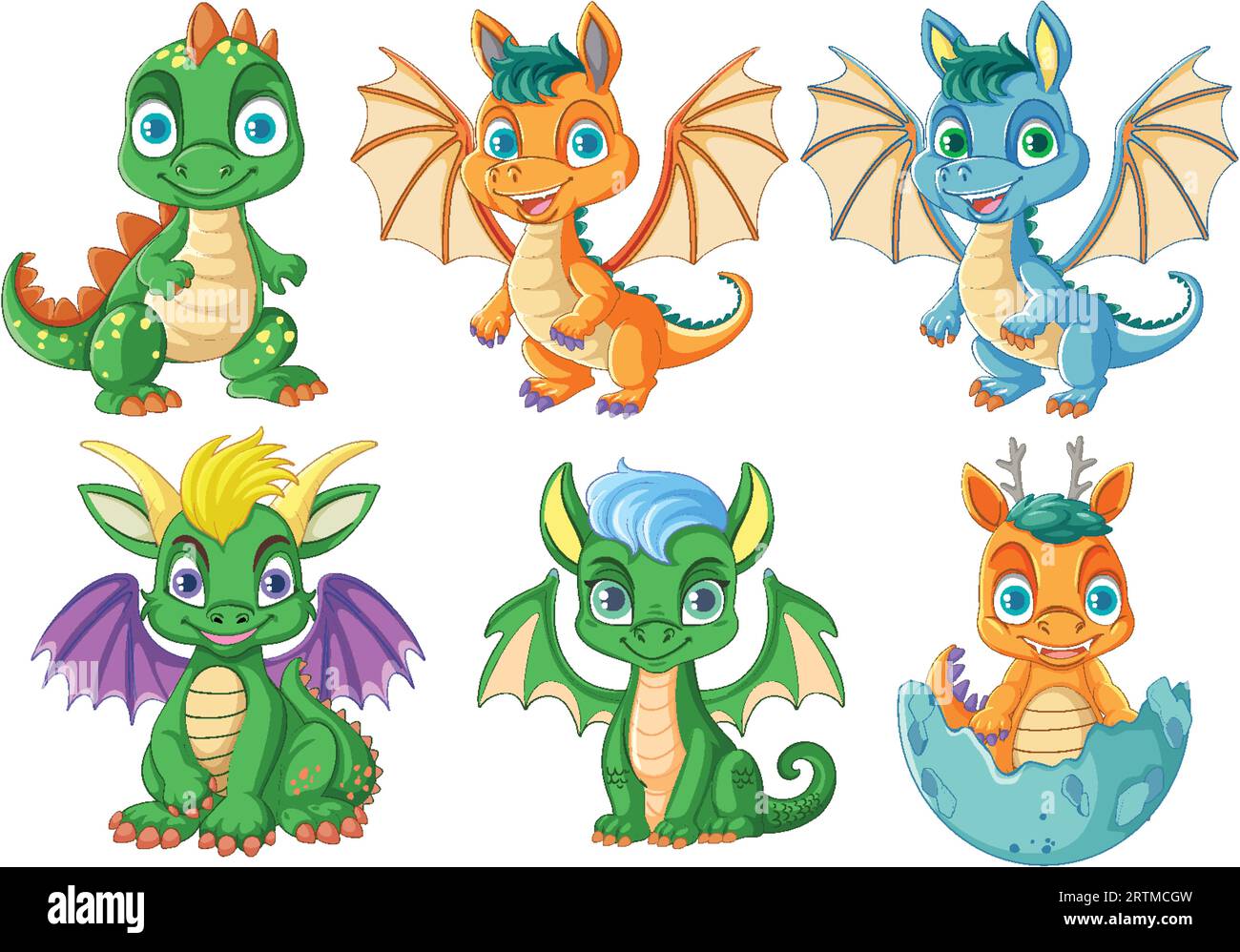 Vector cartoon characters of adorable baby dragons in various hues ...