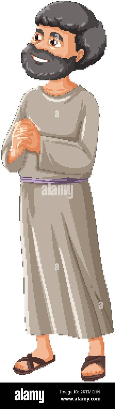 An ancient old man in a cartoon illustration style standing and praying ...