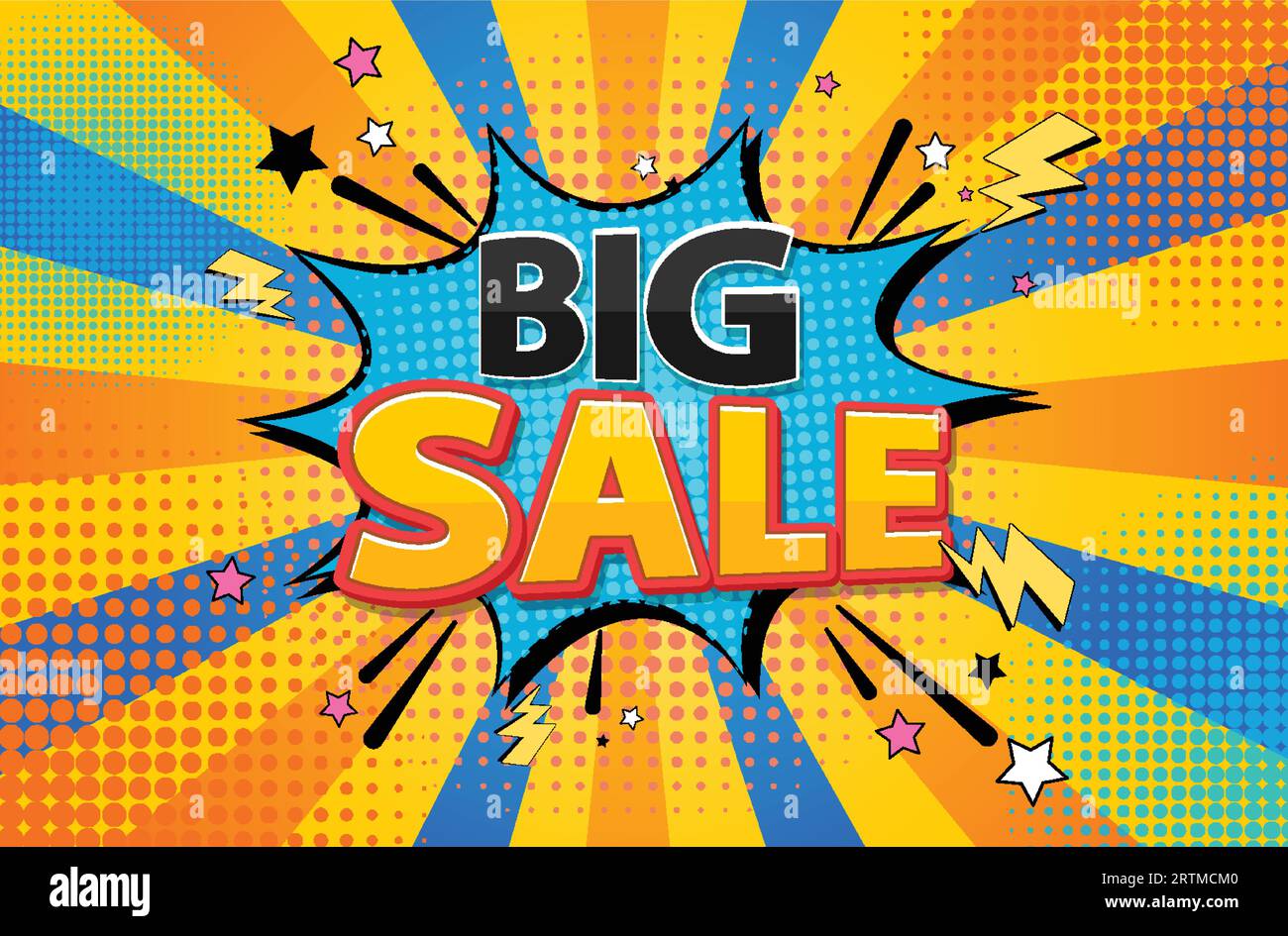 Vibrant retro comic style illustration featuring a big sale with ...
