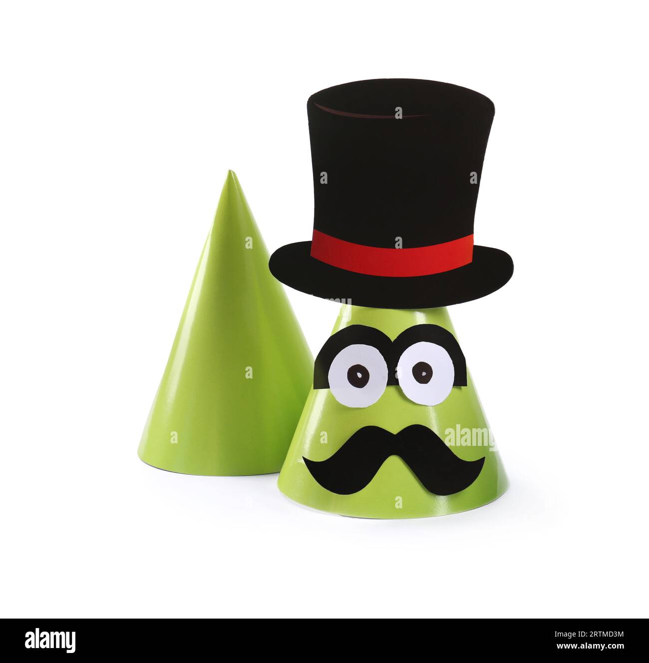 Handmade party hats with funny face isolated on white Stock Photo - Alamy