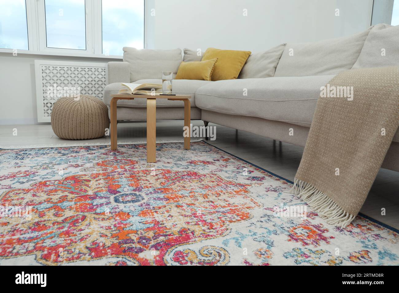 Stylish living room with beautiful carpet and furniture. Interior ...
