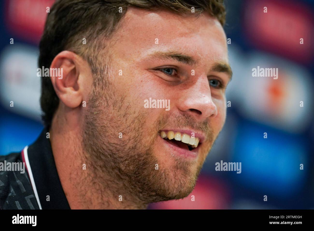 Wales' Mason Grady during a press conference at the Stade de Nice ...