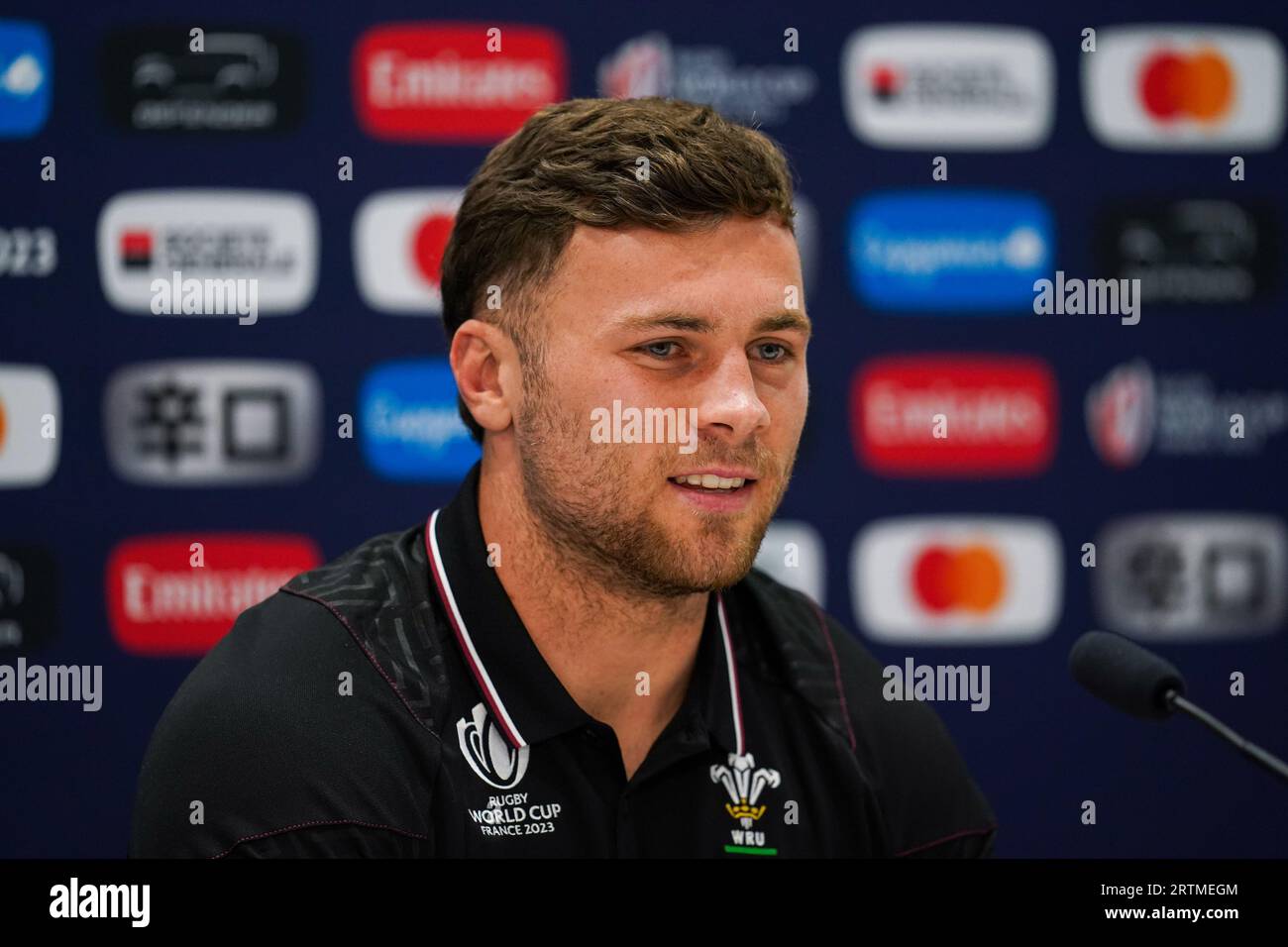 Wales' Mason Grady during a press conference at the Stade de Nice ...