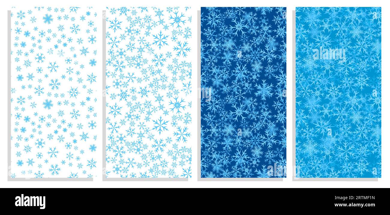 Set of vertical flyers with winter snowflakes. Six pointed fluffy ...