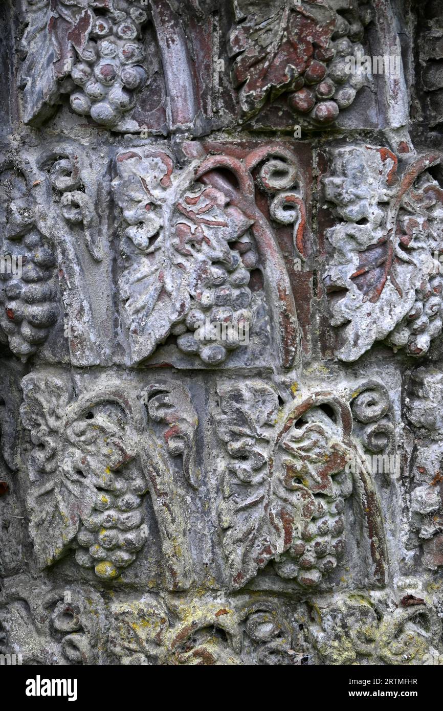 grapevine design on stone wall, the plantation garden, norwich Stock ...