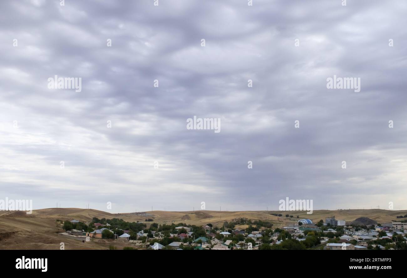 Overcast sky with dark clouds. Dark sky before a thunder-storm. The ...