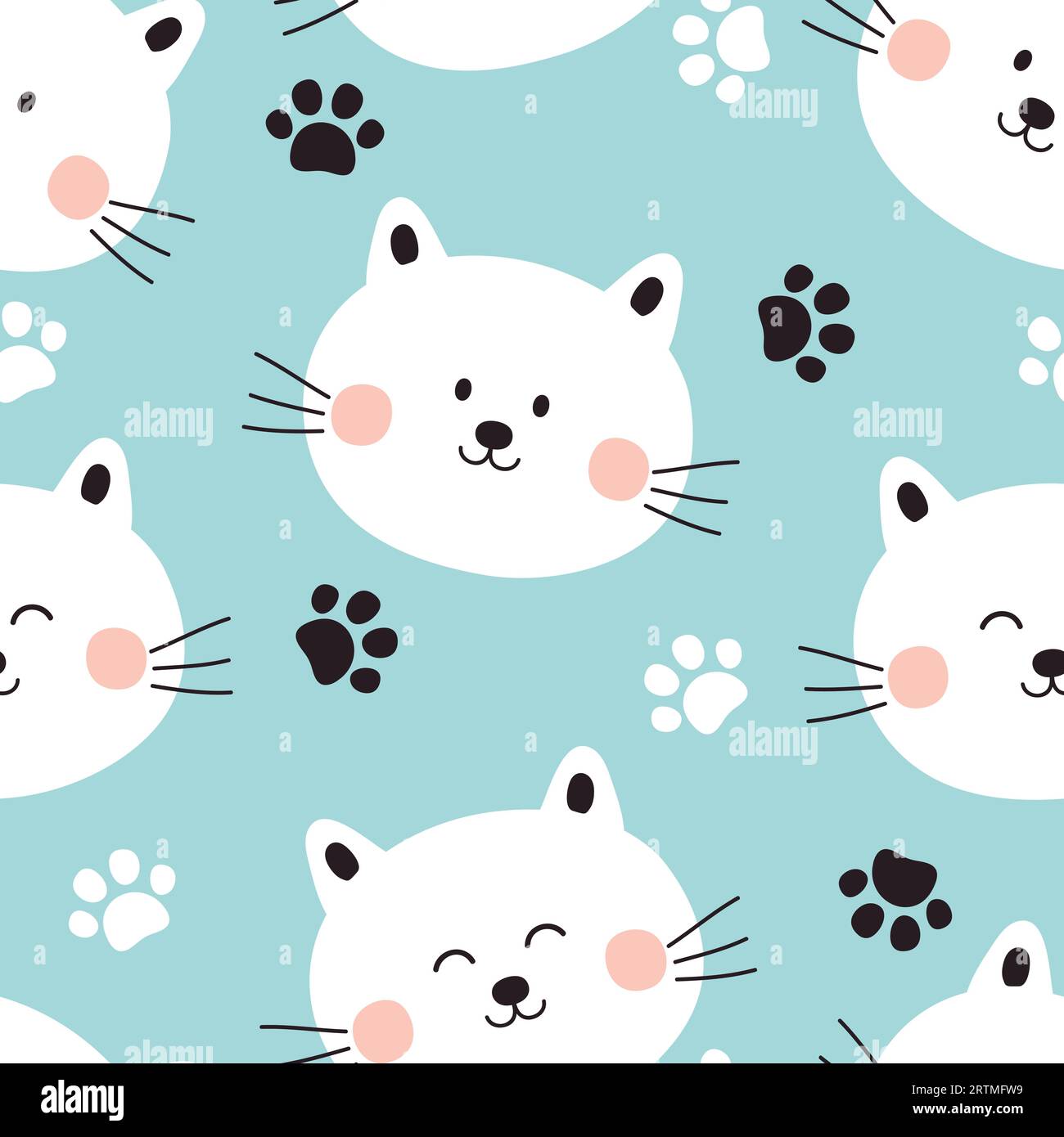 Cat seamless pattern. Vector illustration with cute cats and footprint ...