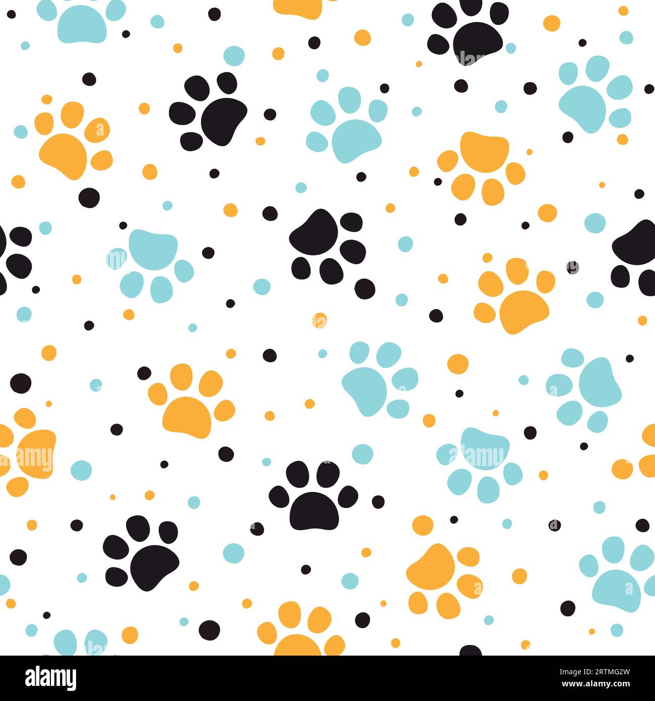 Cute seamless pattern with pet paw print and dots. Vector illustration ...