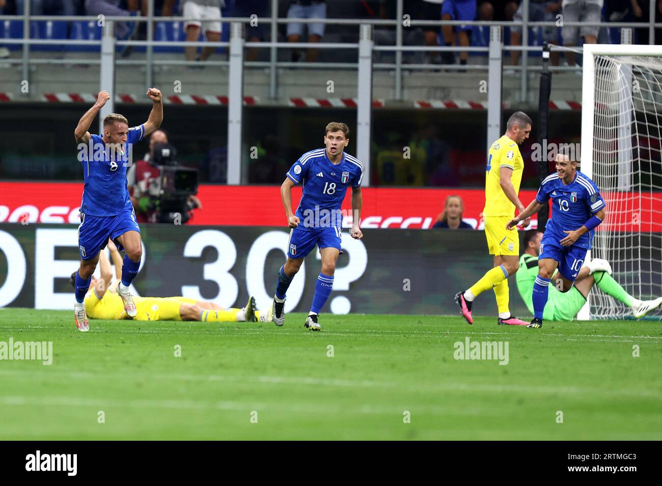 Davide Frattesi of Italy celebrates after scoring his team's first goal ...