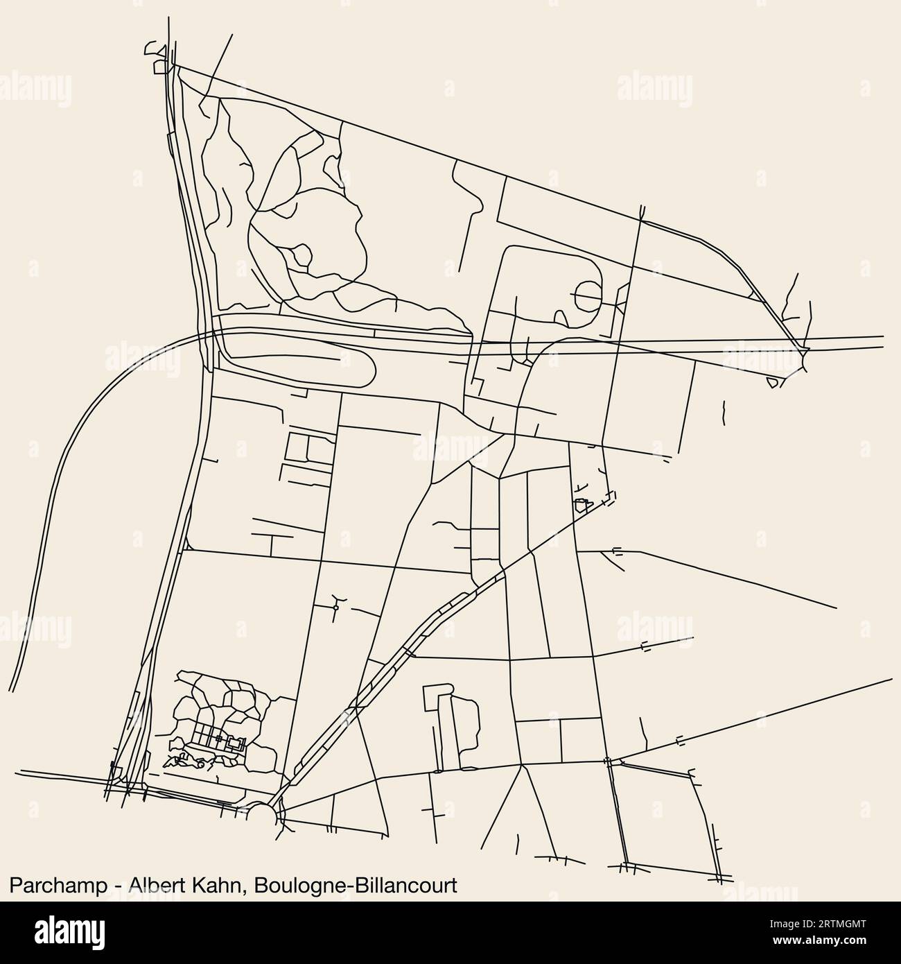 Street roads map of the PARCHAMP – ALBERT KAHN NEIGHBOURHOOD, BOULOGNE ...