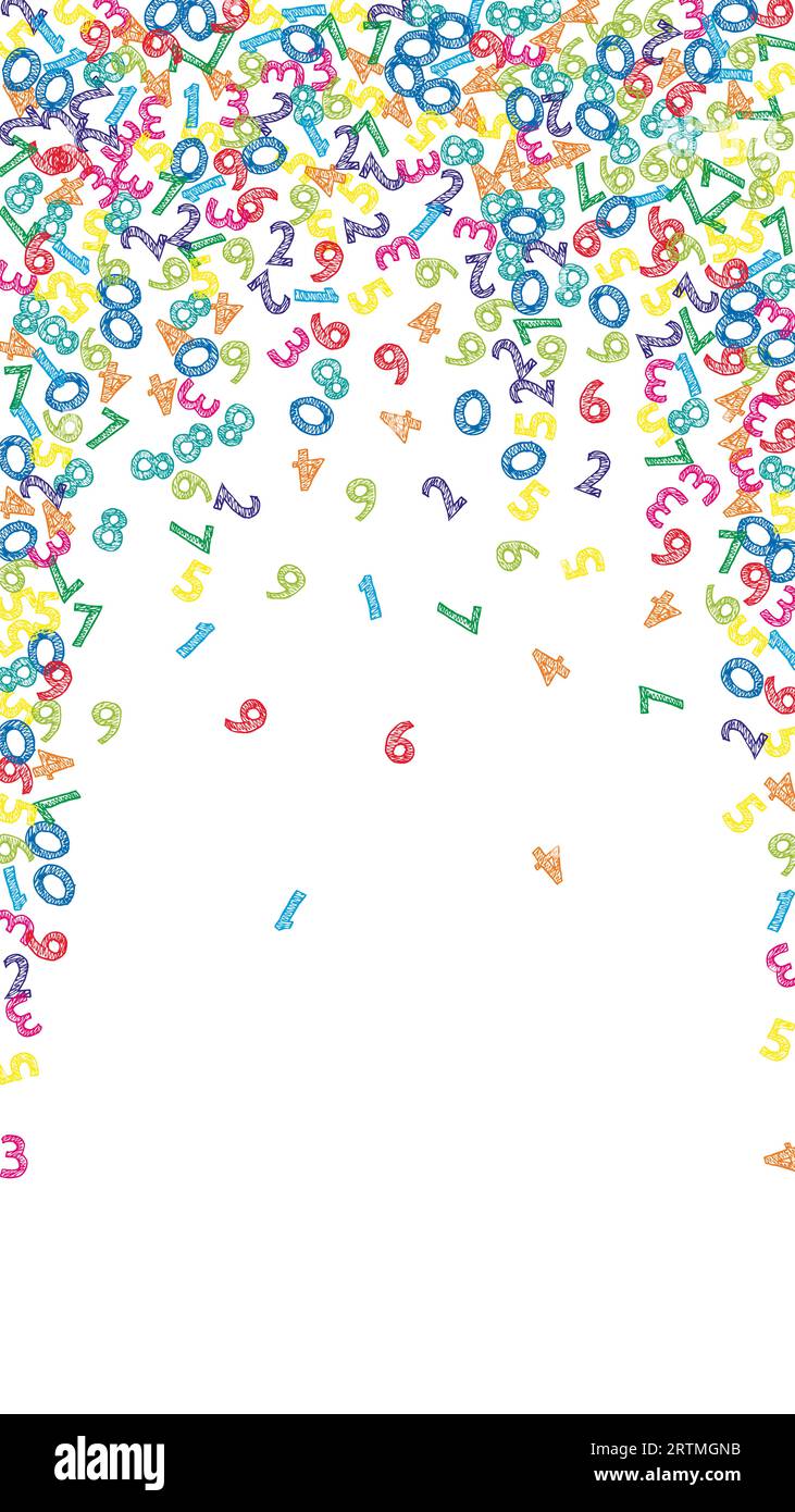 Falling colorful sketch numbers. Math study concept with flying digits ...