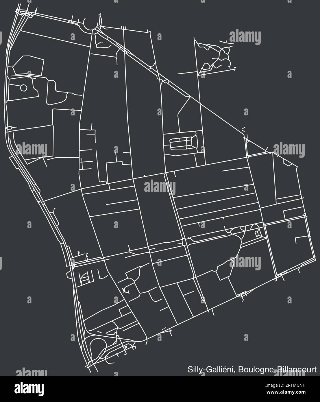 Street roads map of the SILLY – GALLIÉNY NEIGHBOURHOOD, BOULOGNE ...