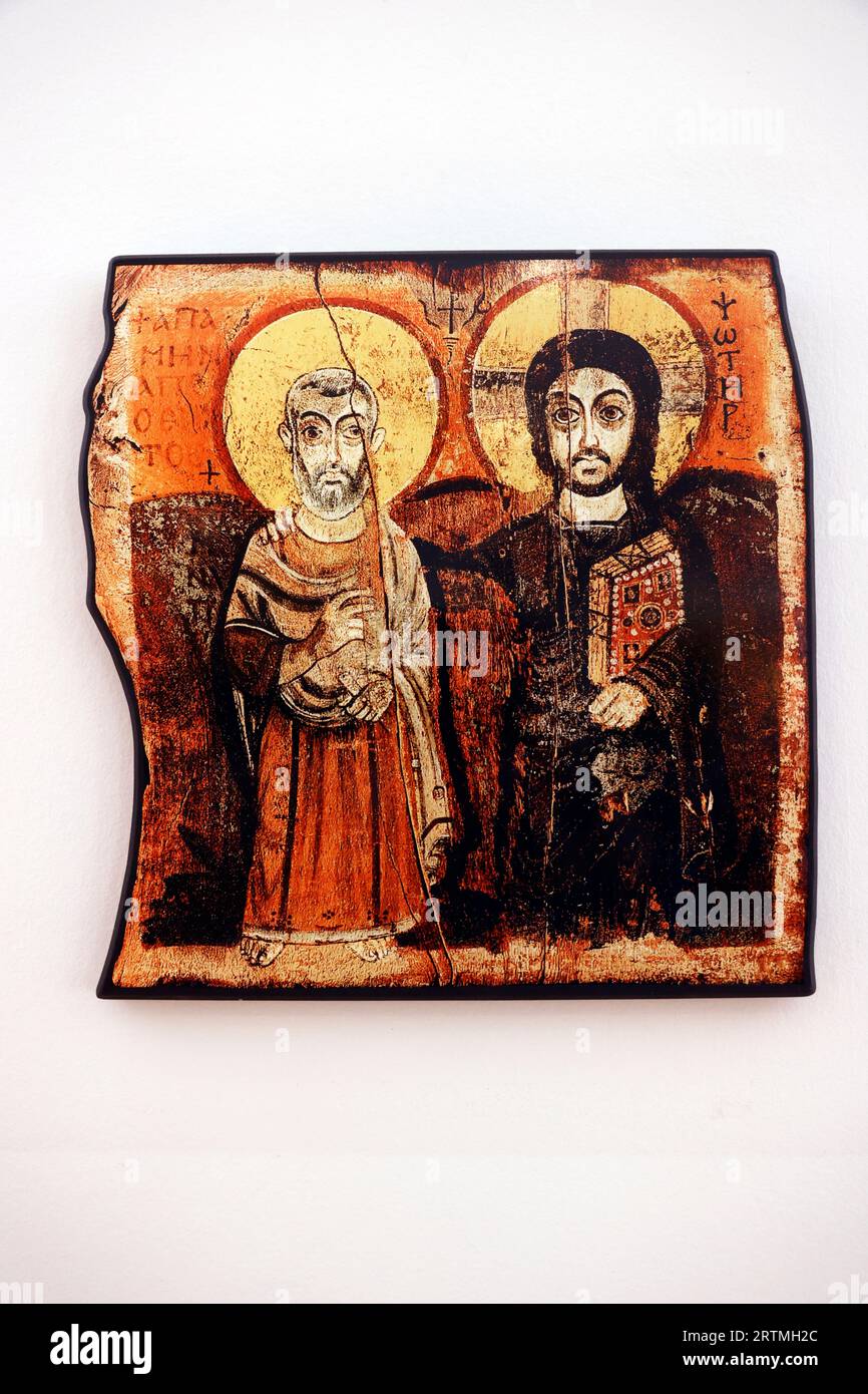 The Icon of Christ and Abbot Mena. Coptic painting Stock Photo - Alamy